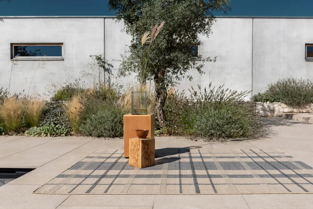 Zona Check Denim outdoor Multicoloured Rug — RugsDirect Online