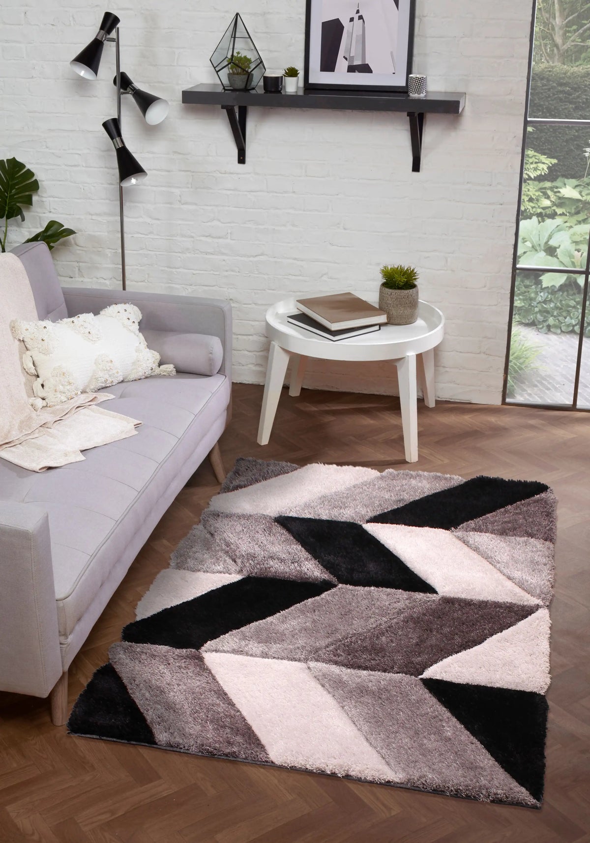 3D Carved Blazon Grey Grey, Black Rug — RugsDirect Online