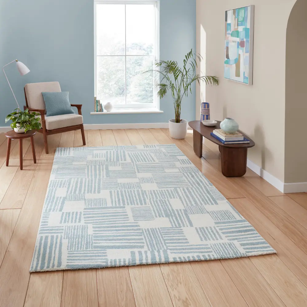 Catherine Lansfield Blocks Modern Abstract Rug Blue Rug — RugsDirect Online