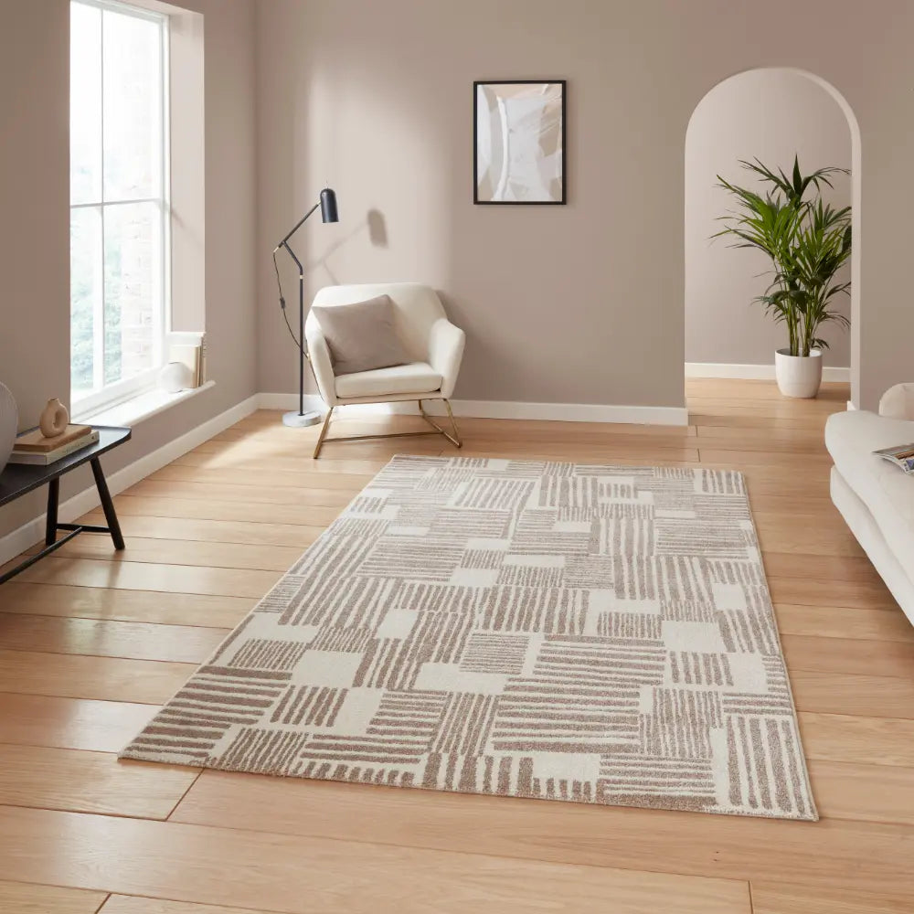 Catherine Lansfield Blocks Modern Abstract Rug Beige Rug — RugsDirect ...