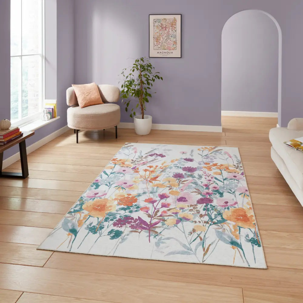 Catherine Lansfield Country Floral Rug Yellow Rug — RugsDirect Online
