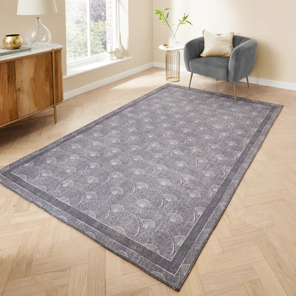Catherine Lansfield Deco Peacock Washable Rug Grey Rug — RugsDirect Online