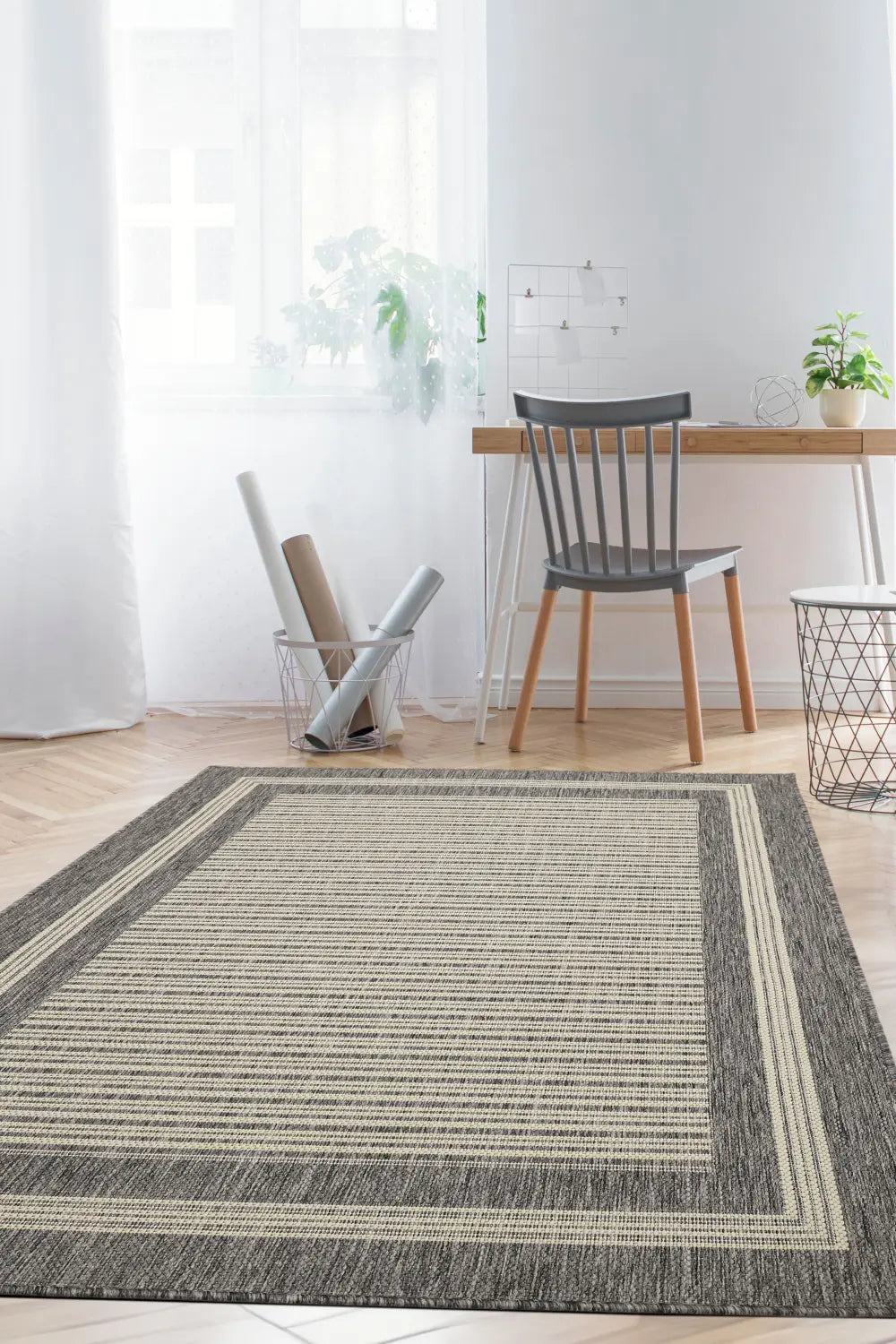 FLATWEAVE GEL Border Steel Grey Grey Rug — RugsDirect Online