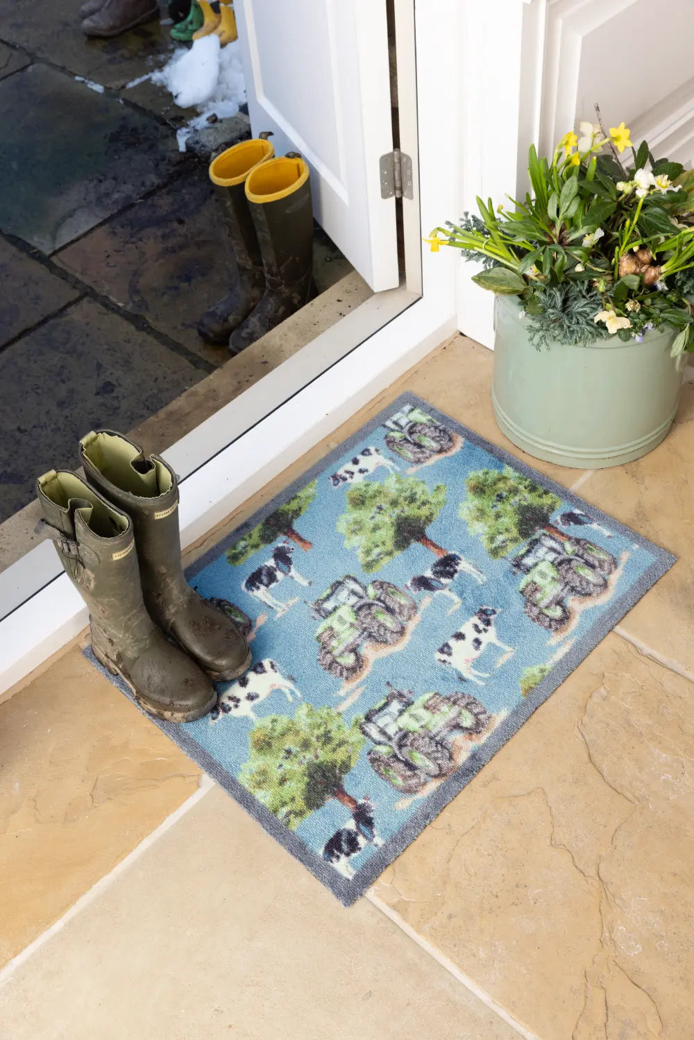 Hug Rug Washable Farmyard Tractors Multi Blue Rug — RugsDirect Online