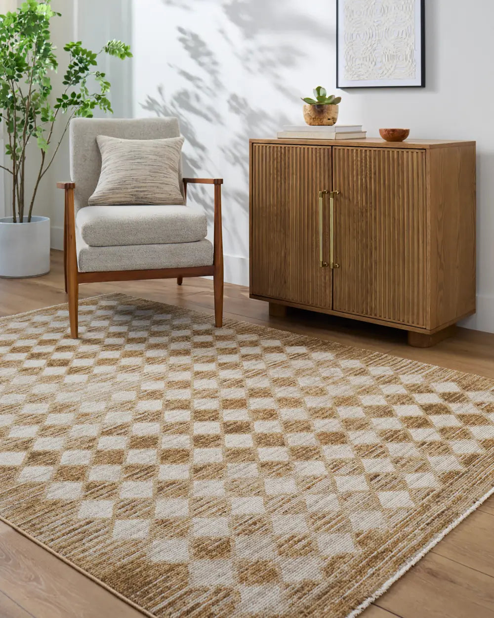 NATI Galey Alix x Livabliss Scandi Geometric Mustard/Cream Rug Beige ...