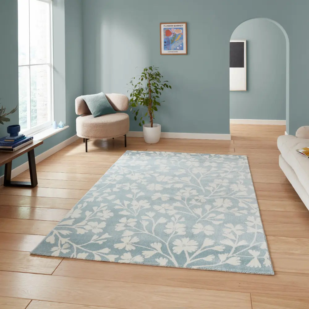 Catherine Lansfield Grace Floral Rug Blue Rug — RugsDirect Online