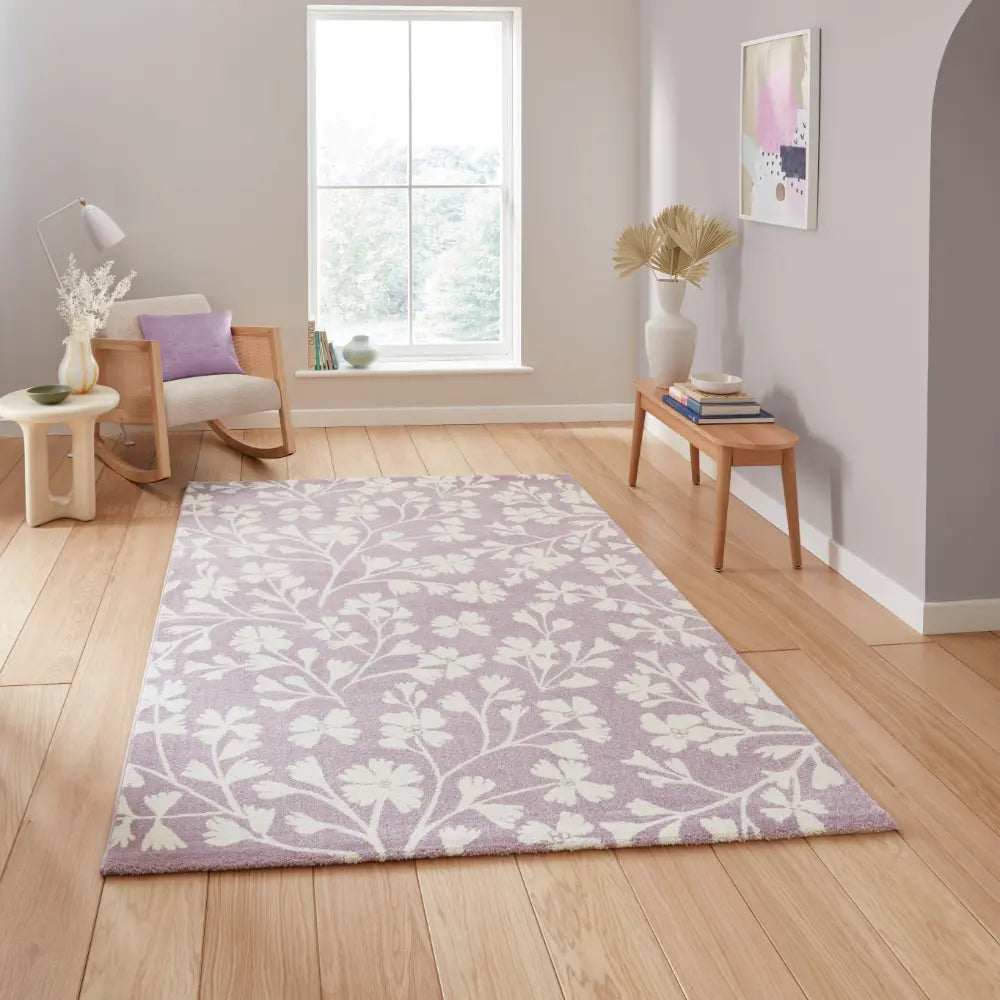Catherine Lansfield Grace Floral Rug Purple Rug — RugsDirect Online