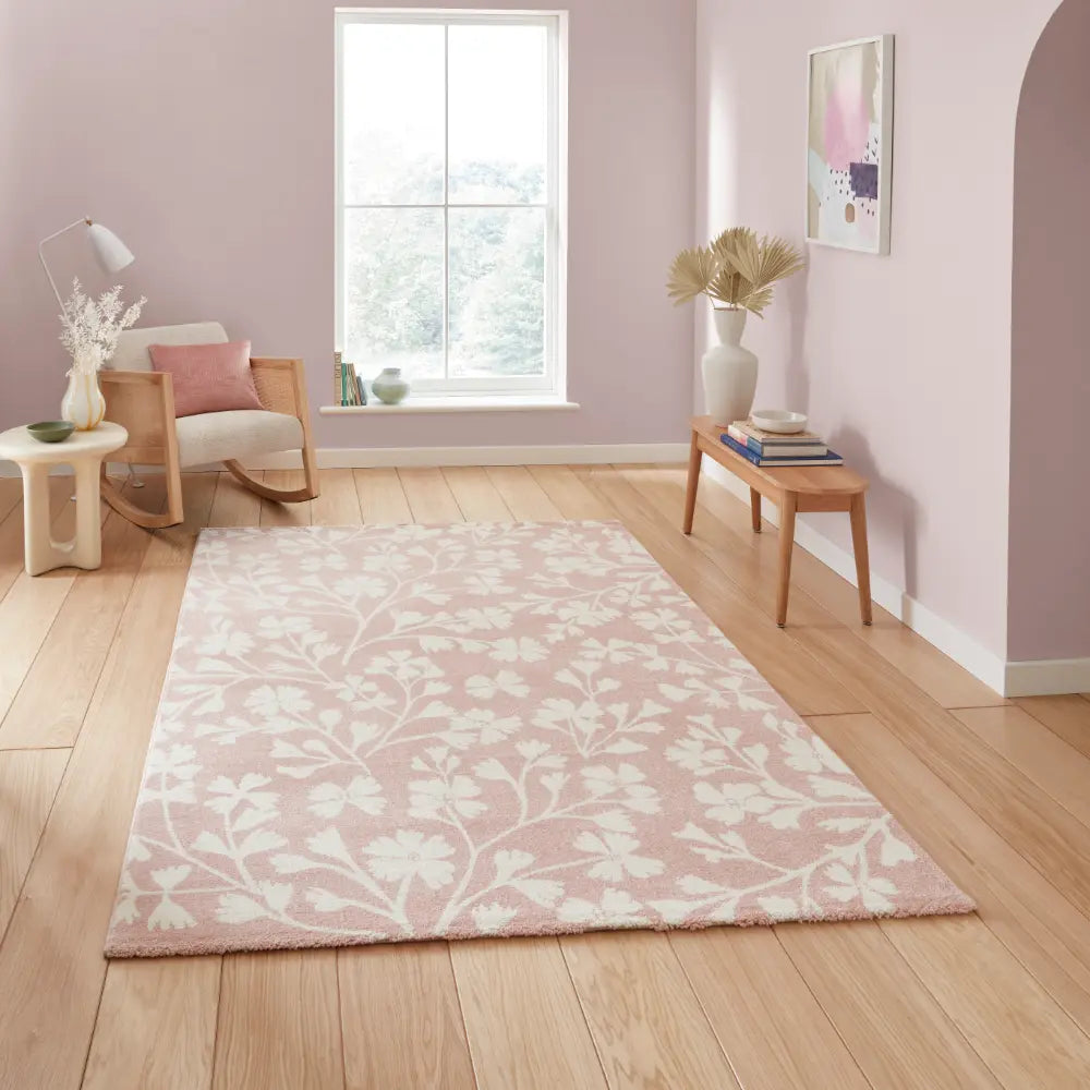 Catherine Lansfield Grace Floral Rug Pink Rug — RugsDirect Online