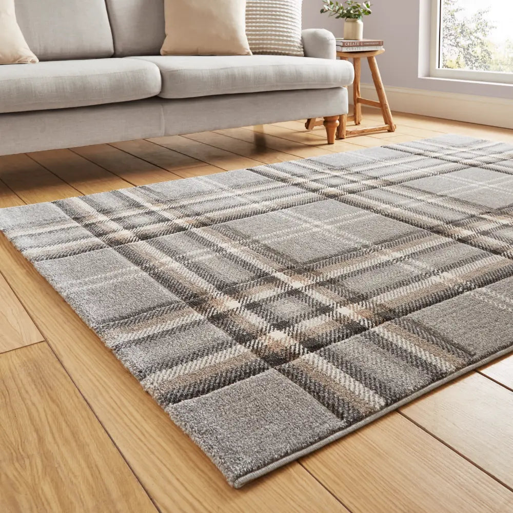 Kelso Check Grey - Washable Grey Rug — RugsDirect Online