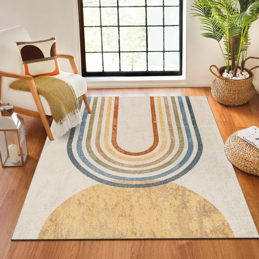 BARBARA Machine Washable Modern Beige Rug Beige Rug — RugsDirect Online
