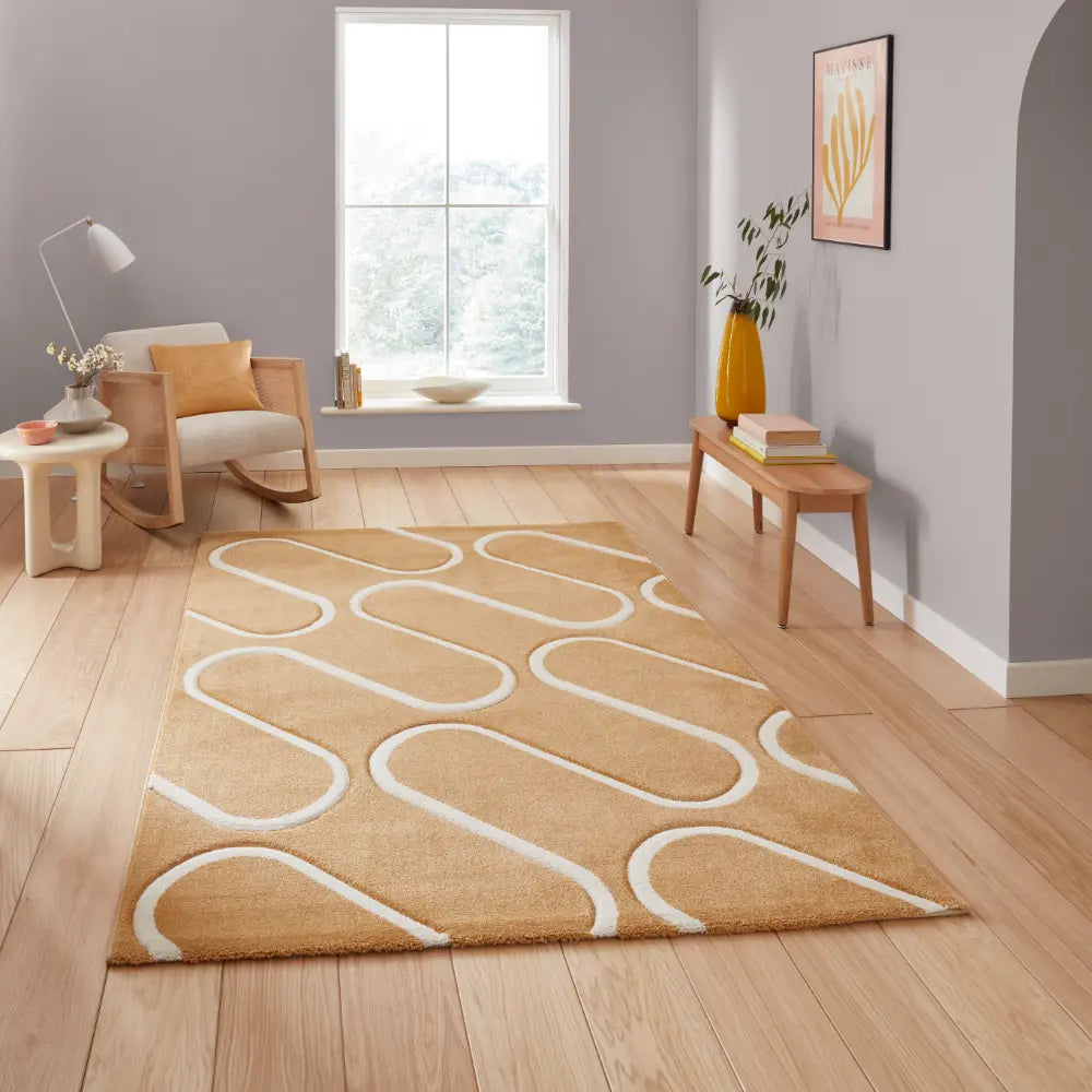 Catherine Lansfield Linear Curve Modern Geometric Rug Yellow Rug ...