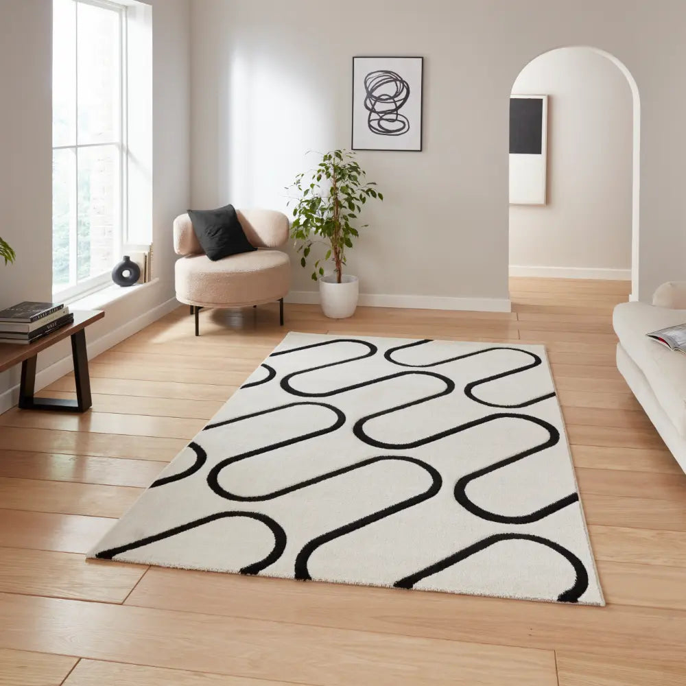 Catherine Lansfield Linear Curve Modern Geometric Rug Ivory Rug ...