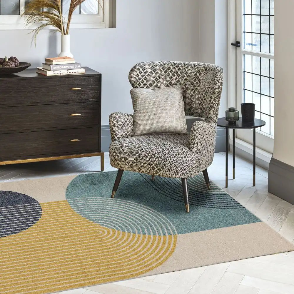 Muse MU15 Blue Retro Blue, Grey, Yellow, Multicoloured Rug — RugsDirect ...