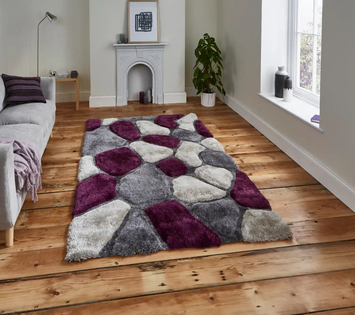 Noble House Pebbles 5858 Grey Purple Grey, Purple Rug — RugsDirect Online