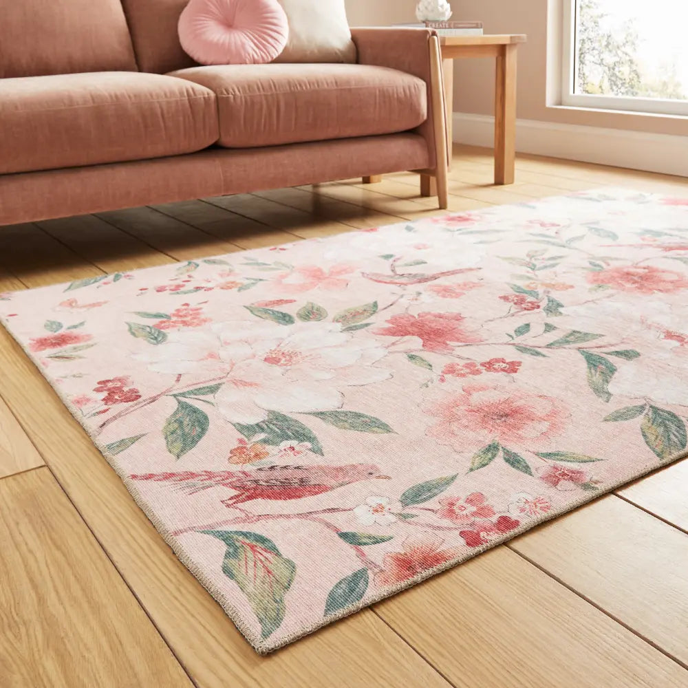 Pipa Floral Blush - Washable Pink Rug — RugsDirect Online