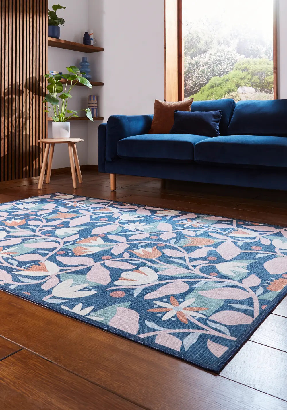Scion Dancing Daisies Ink/Blush Washable Blue Rug — RugsDirect Online