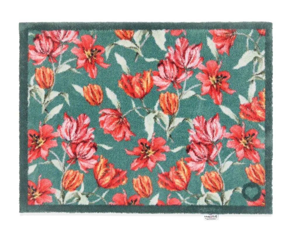 Hug Rug Washable Tumbling Tulips Multi Teal Rug — RugsDirect Online