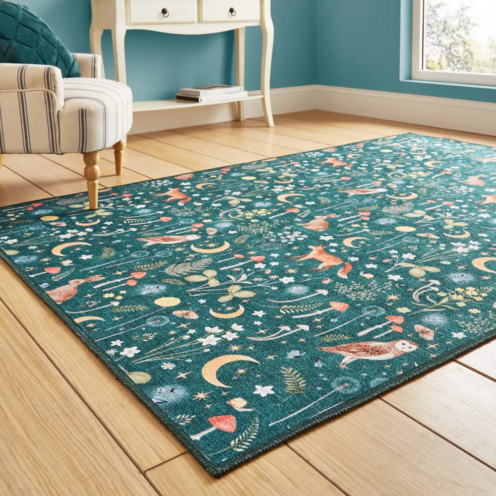 Twilight Animals Green - Washable Green Rug — RugsDirect Online