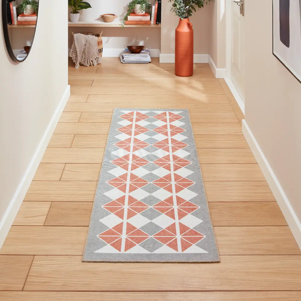 Victoria H1184 Grey/Orange Washable Rug Grey Rug — RugsDirect Online