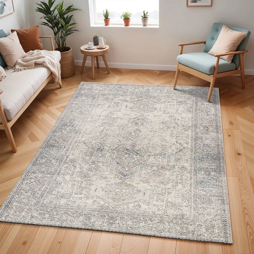 AASHI Becki Owens x Livabliss Vintage Traditional Oriental Boho Navy/Cream Rug Grey Rug ...