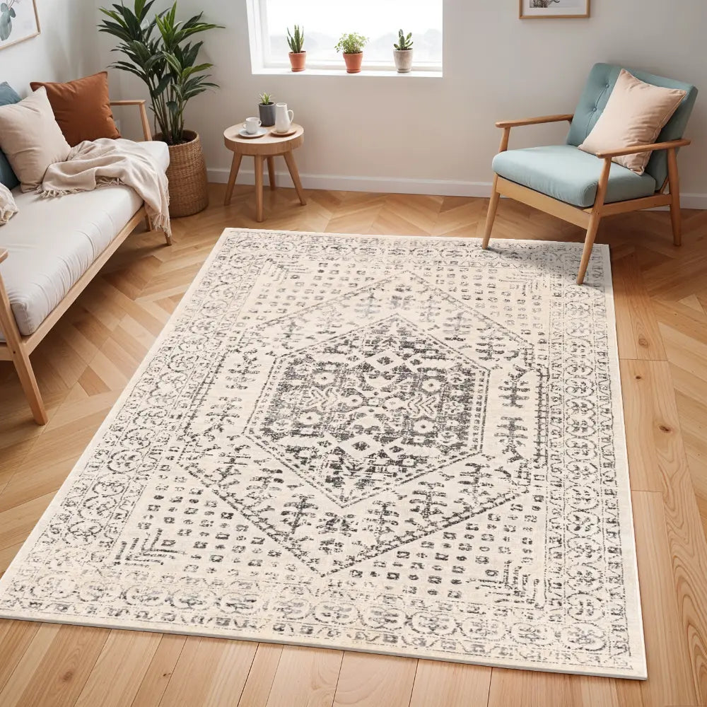 CALIX Vintage Traditional Oriental Boho Beige/Grey Rug Beige Rug ...