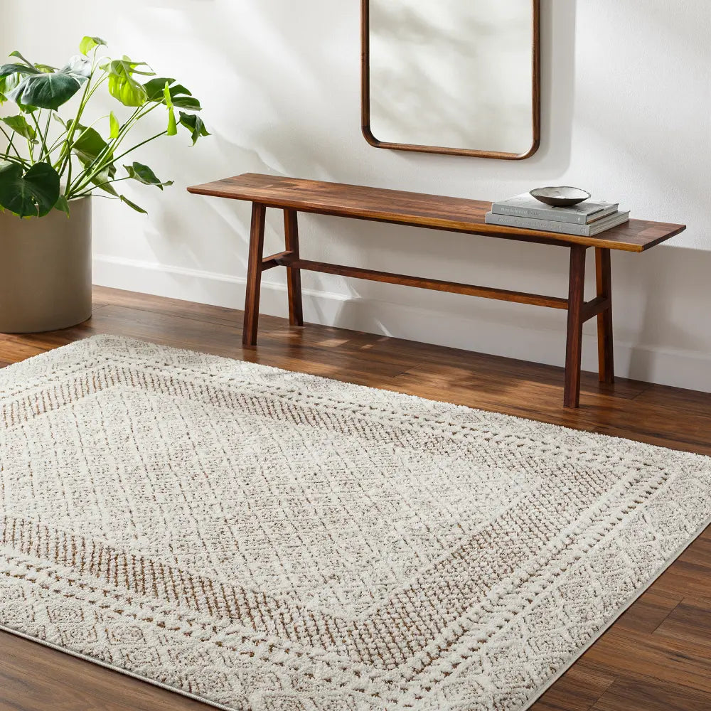 AMBRE Scandi Modern High Pile Ivory/Brown Rug Brown Rug — RugsDirect Online