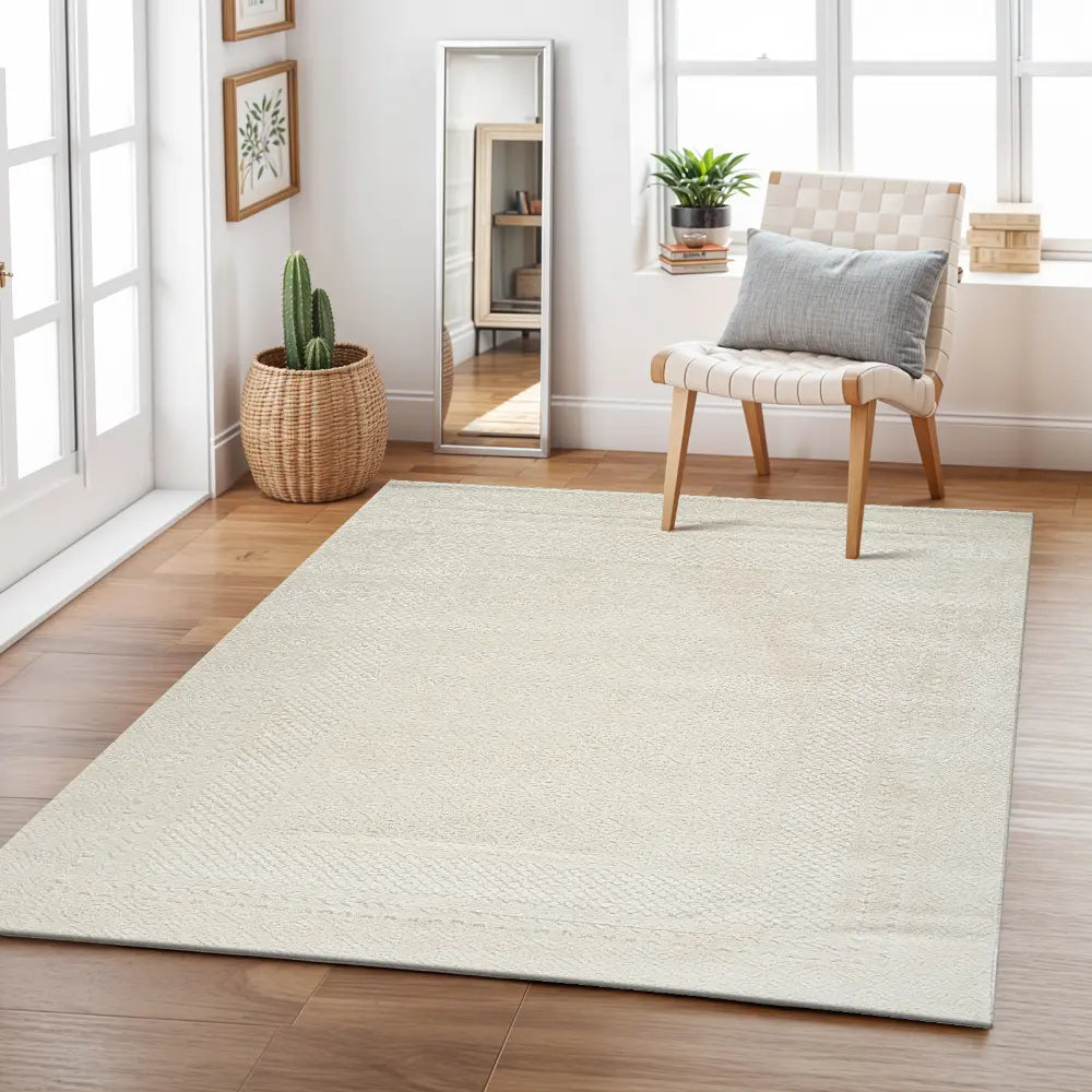 AMBRE Scandi Modern High Pile Ivory/Off-White Rug Beige Rug — RugsDirect Online