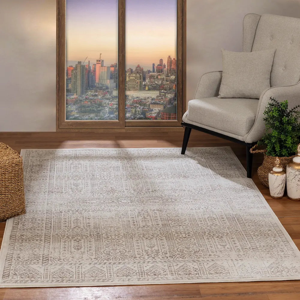 DANIA Vintage Traditional Oriental Boho Tan/Grey Rug Ivory Rug ...