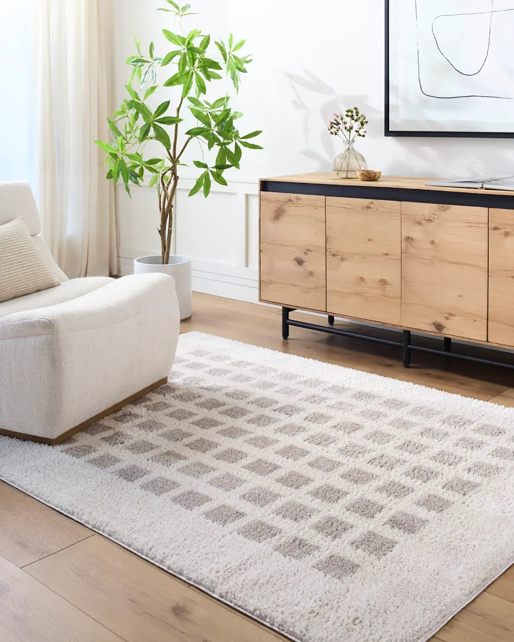 LAURINE Machine Washable Modern Shaggy Medium Grey Rug Beige Rug ...