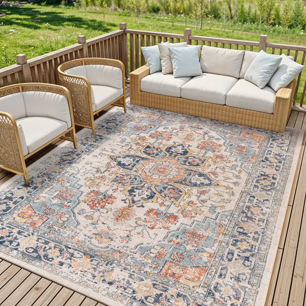 GALILEA In- & Outdoor Traditional Boho Burnt Orange Rug Beige Rug ...