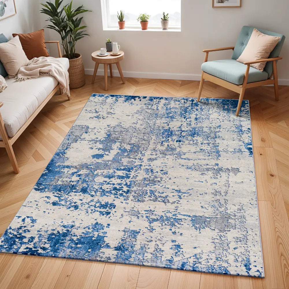 VICTOIRE Abstract Modern Marble Sky Blue Rug Grey Rug — RugsDirect Online