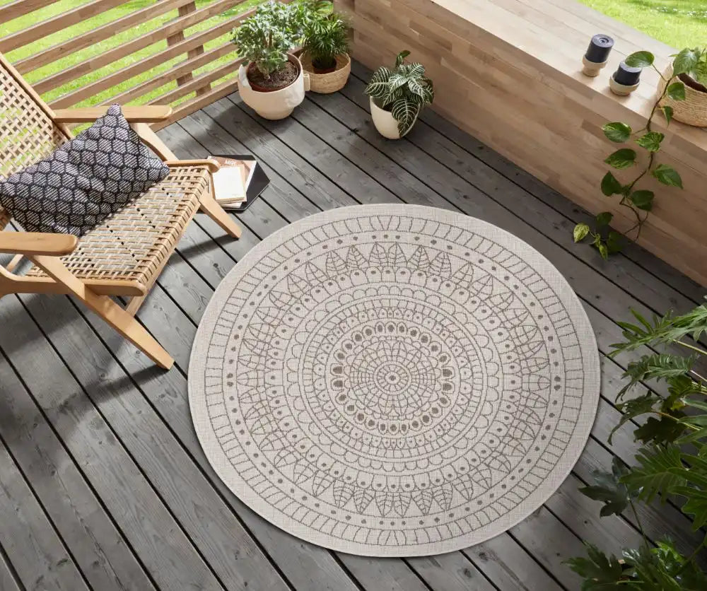 Twin Reversible Circles Indoor Outdoor 105475 Linen Ivory Rug ...