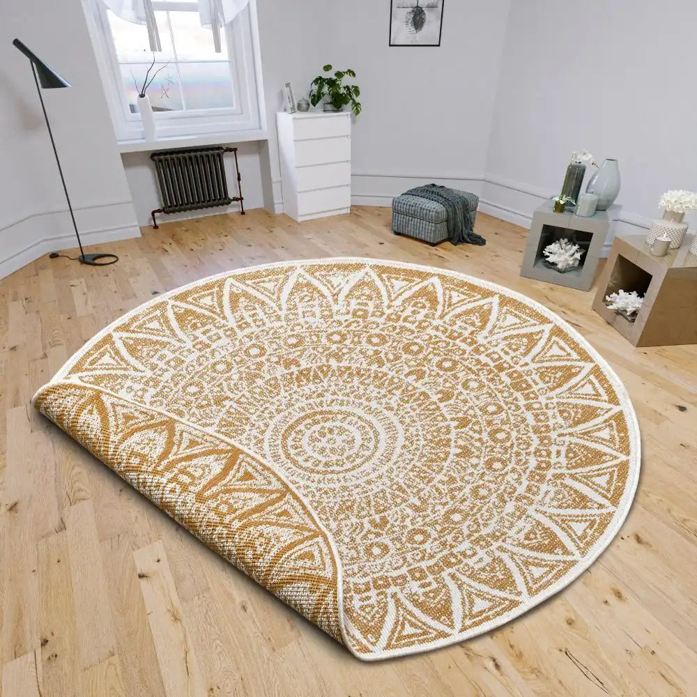 Twin Reversible Circles Indoor Outdoor 105792 Ochre Yellow Rug ...