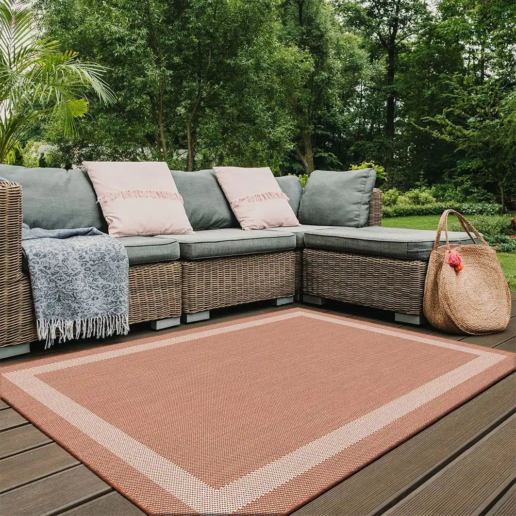 Duo Weave Indoor/Outdoor Border Rust Orange Rug — RugsDirect Online