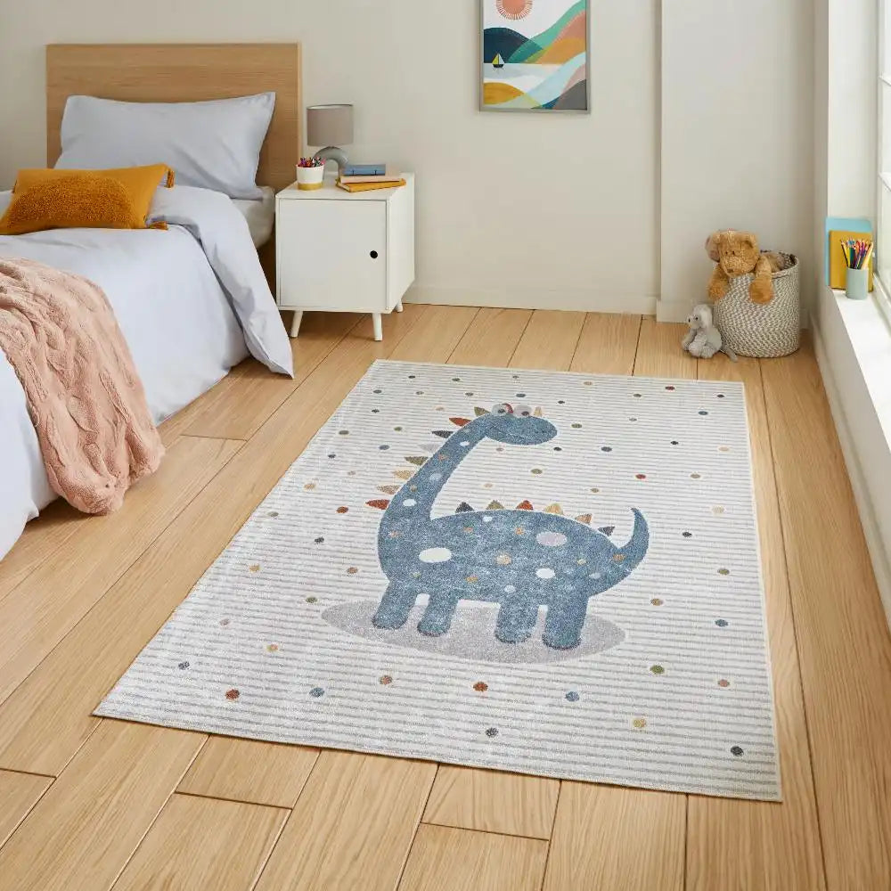 Vida washable Dinosaur Blue, Ivory Rug — RugsDirect Online