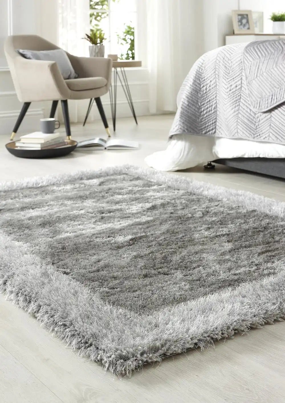 Shimmer Border Silver Rugs - Buy Silver Rugs Online from Rugs Direct ...