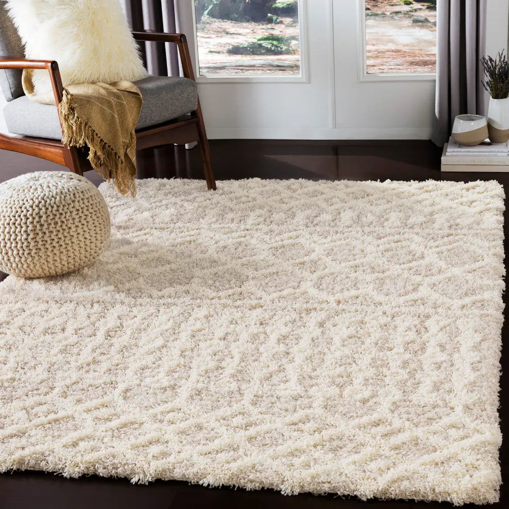 NOUR Shaggy Geometric Plush Pile Cream Beige Rug Beige Rug — RugsDirect ...